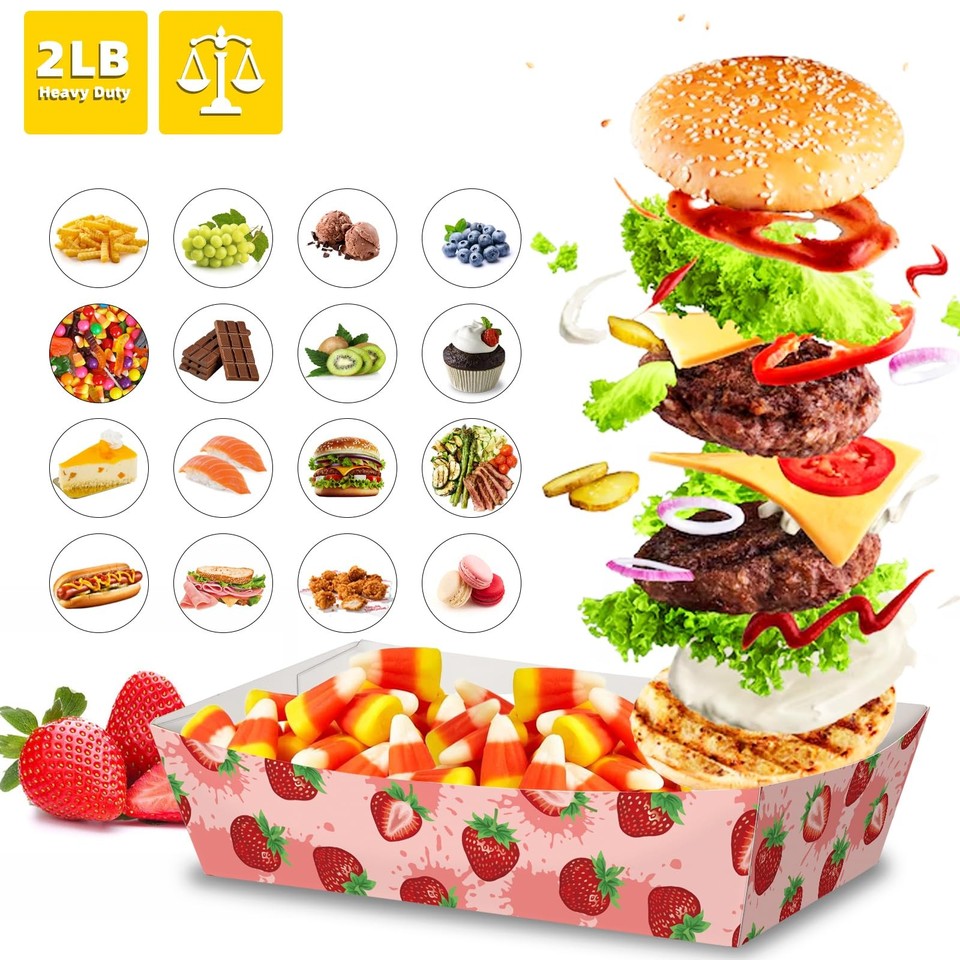 No Folding Required 50 Pack 2Lb Strawberry Paper Plates Disposable ...