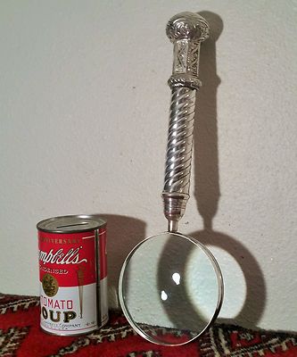 12" ISLAMIC vtg silver magnifying glass middle eastern desk table art ...