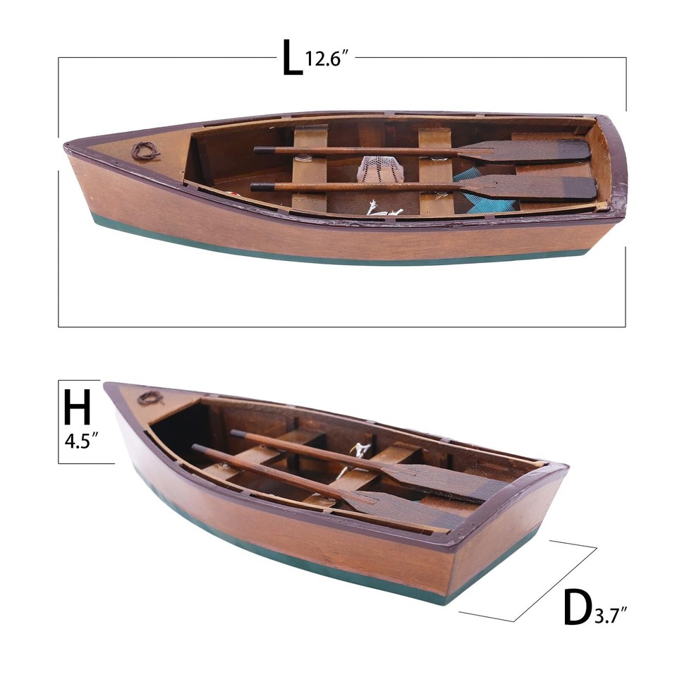 Handcrafted Wooden Rowboat Model with Oars, Vintage Decorative ...