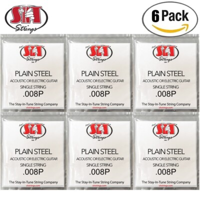 6-PACK SIT Plain Steel .008 Single String For Acoustic or Electric ...