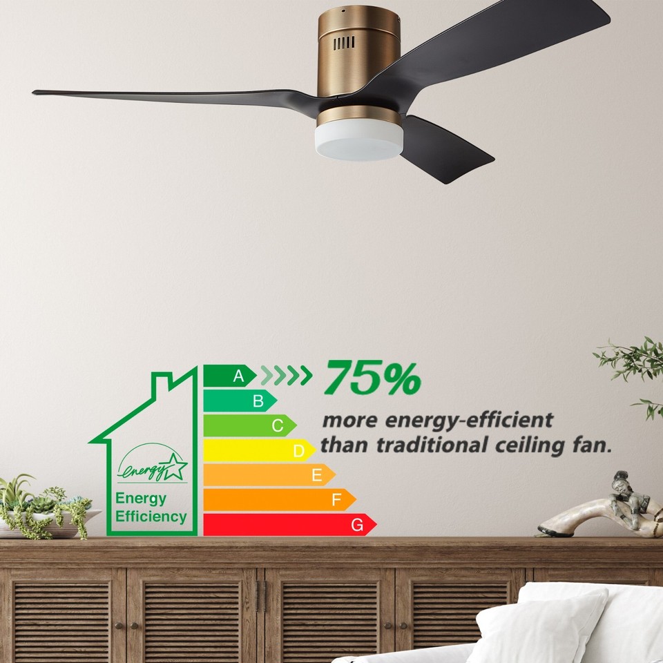 48" Black and Gold Smart Voice Control Ceiling Fan with Light and ...