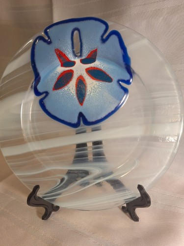 Jan Mitchell Hand Painted Fused Swirl Glass Blue Sand Dollar Plate ...