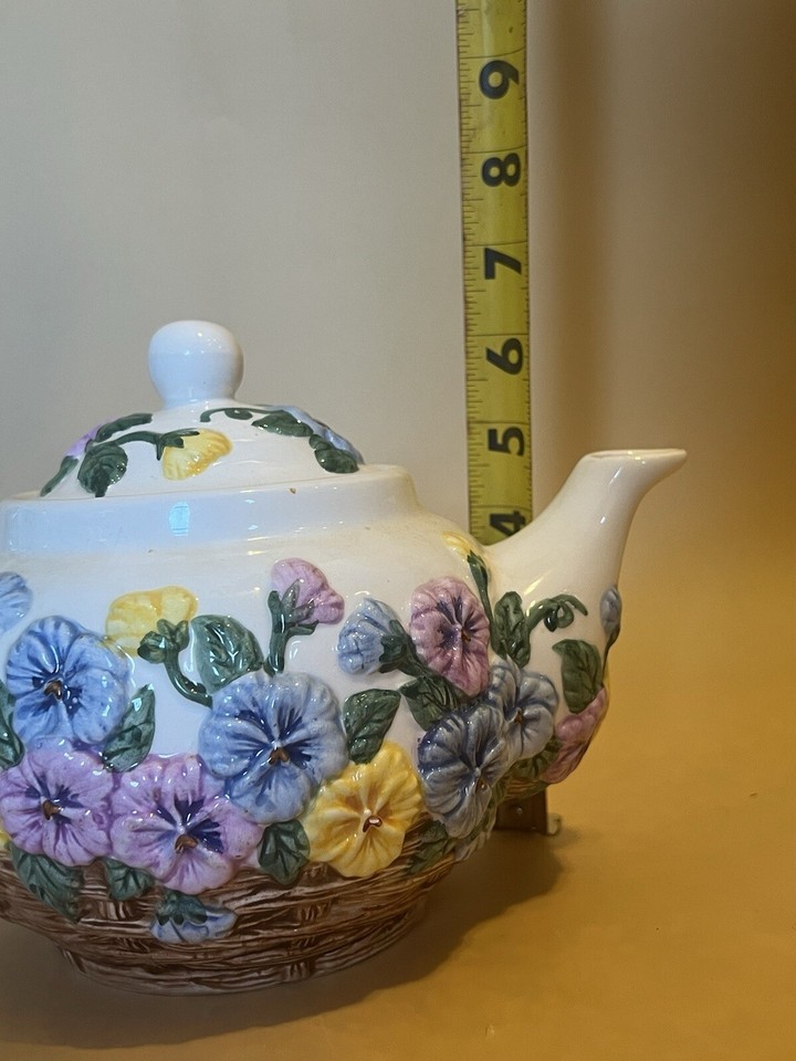 VINTAGE TEA POT FLOWERS, INC. BALLOONS HAND PAINTED FLORAL PANSIES- O2 ...