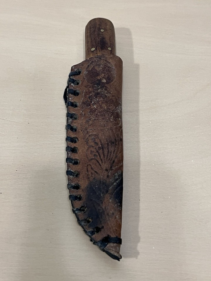 Red Deer Pakistan Fixed Blade Hunting Knife Wood Handle w/ Leather ...