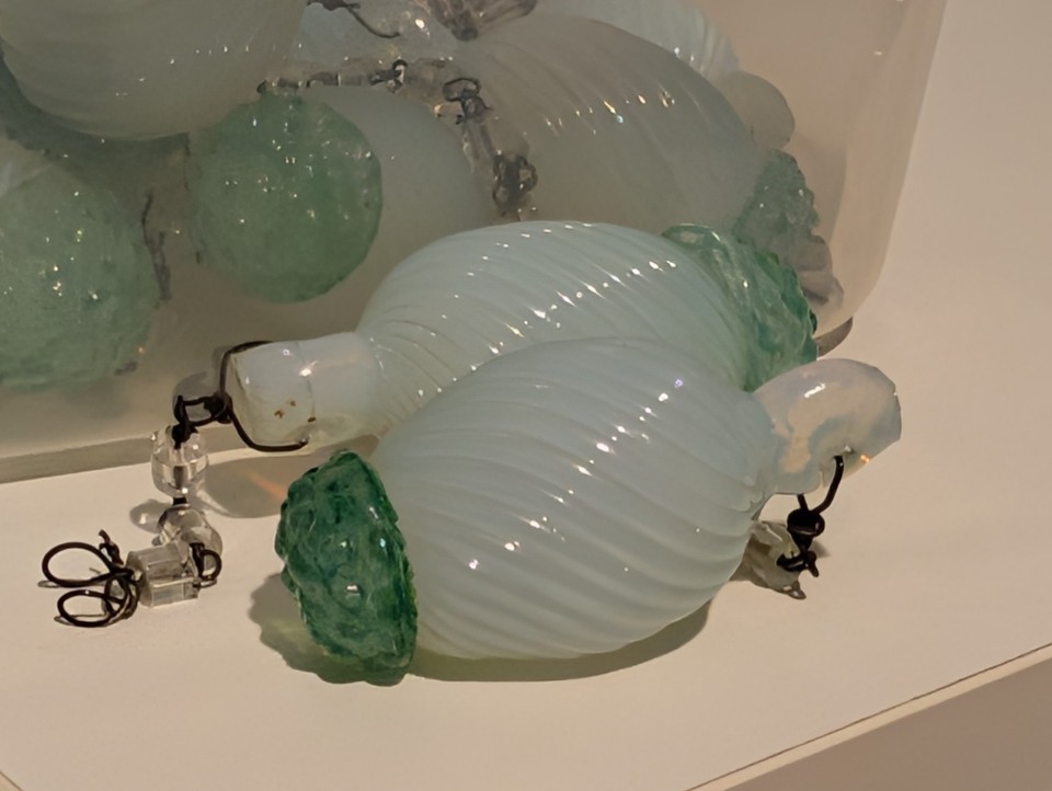 French Art Deco 16 Opalene Ribbed Glass Green Finish Chandelier Drops ...