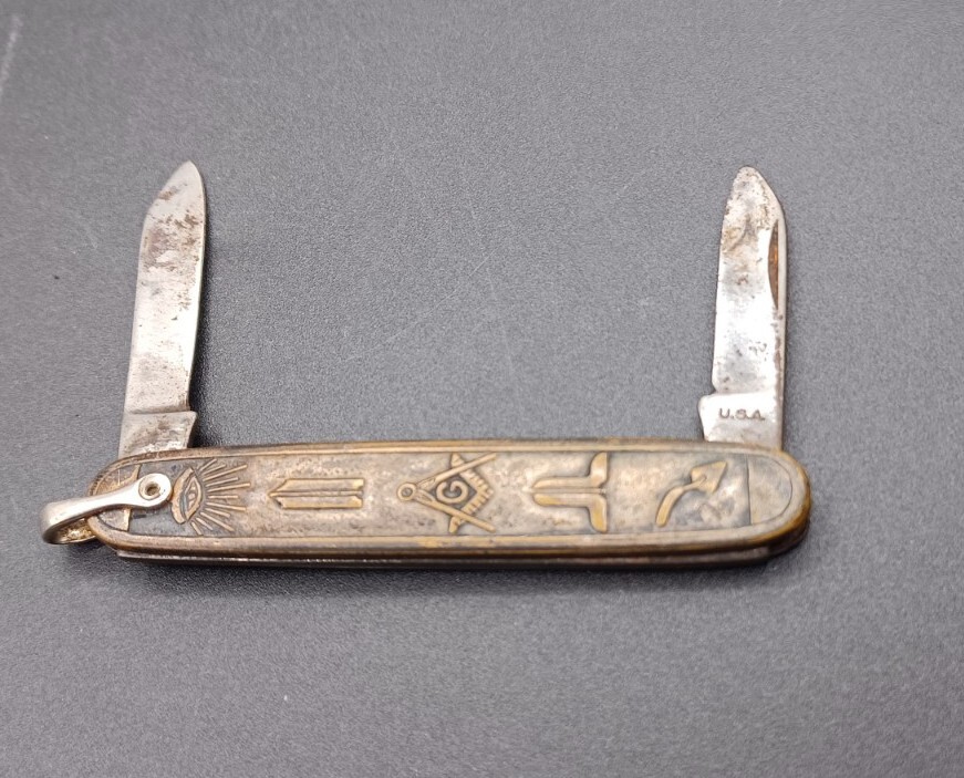 Vintage Colonial Masonic Masons two blade Silver plate pin-knife with ...