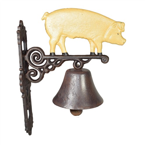 Pig Bell Farm Cast Iron Sign Plaque Door Wall Fence Gate House Garage ...