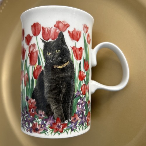 Dunoon mug Scotland Black Cat And Kittens Red Tulips Red And Purple ...