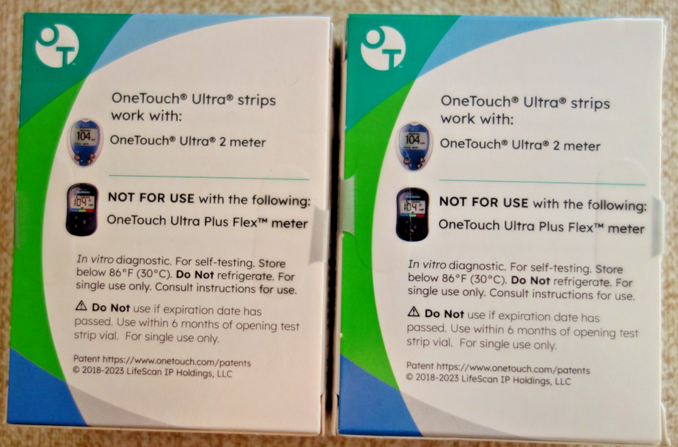 200 ONETOUCH ULTRA BLUE TEST STRIPS (2 Boxes of 100) Exp 2026-12-31 ...