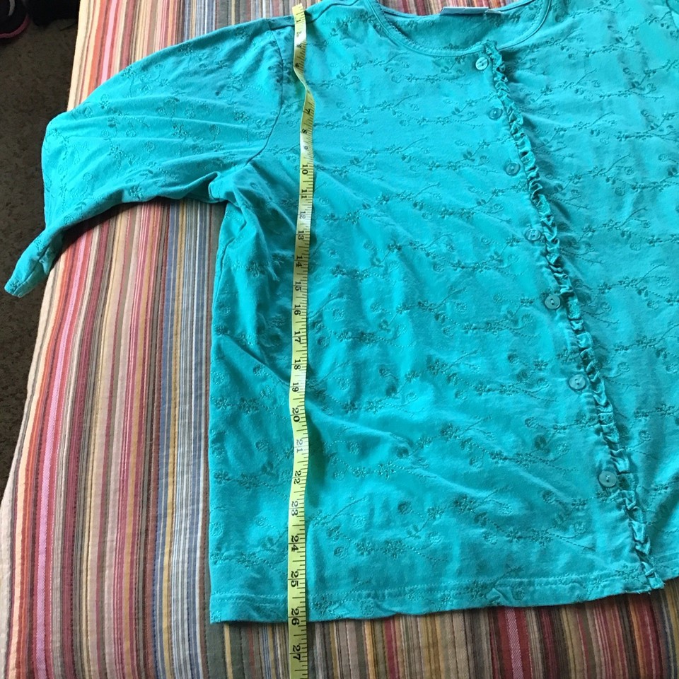 Lot Of 2 Qvc Denim &co 3/4 Sleeve Botton Down Eyelet Tops Teal ...