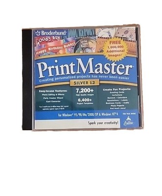 Printmaster Silver 12.0 (Jewel Case) CD ROM Broderbund 2002 Windows 95/ ...