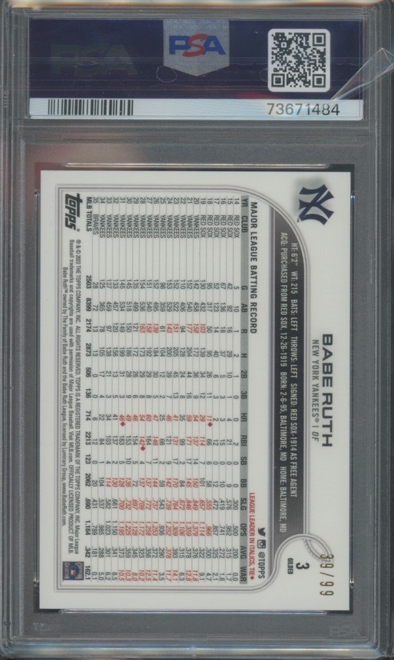 2022 Topps Chrome Gilded Collection Baseball Babe Ruth YANKEES #3 /99 ...