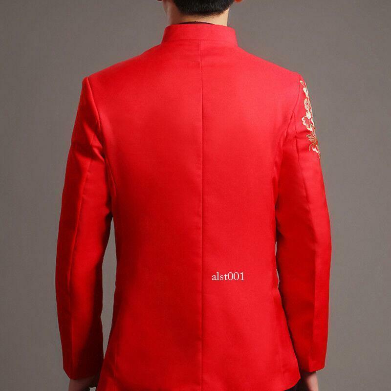 Men Red Tang Suit Chinese Wedding Suit Jacket Embroidery Pattern Jacket ...
