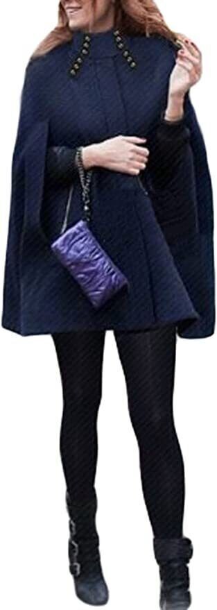 Women's Mock Neck Button Down Poncho Cape Woolen Pea Coat Cloak | eBay