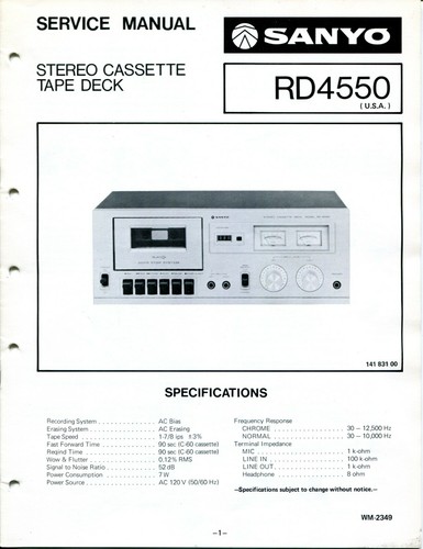 Vintage Sanyo Model RD-4550 Stereo Cassette Tape Deck Service Manual | eBay