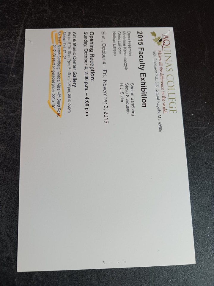 postcard Sharon Sandberg painting art gallery invitation 2015 Grand ...