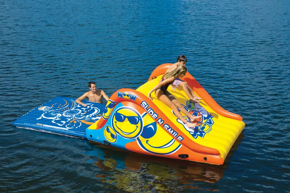 GIANT HUGE INFLATABLE WOW FLOATING ISLAND SLIDE WATER WALKWAY LAKE ...
