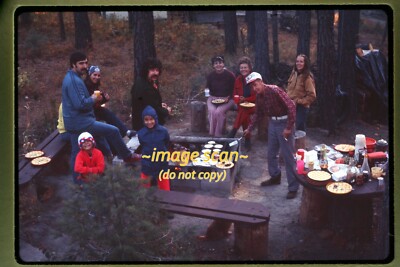 Women & Men at Outdoor Fire Pit BBQ Cookout in 1975, Original Slide aa ...