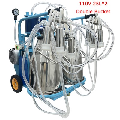 110V Electric Piston Milking Machine Bucket Milker 24 Cows/H Double ...