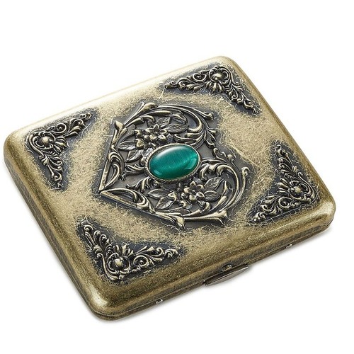 Classic Vintage Bronze Carved Heart Metal Double Sided Cigarette Case ...
