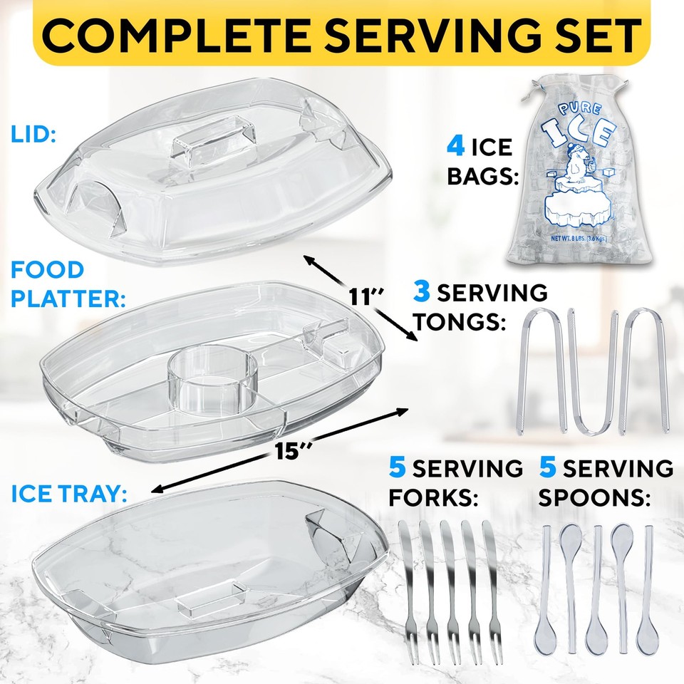 Premium Chilled Serving Tray for Parties - 15" Ice Chilled Party ...