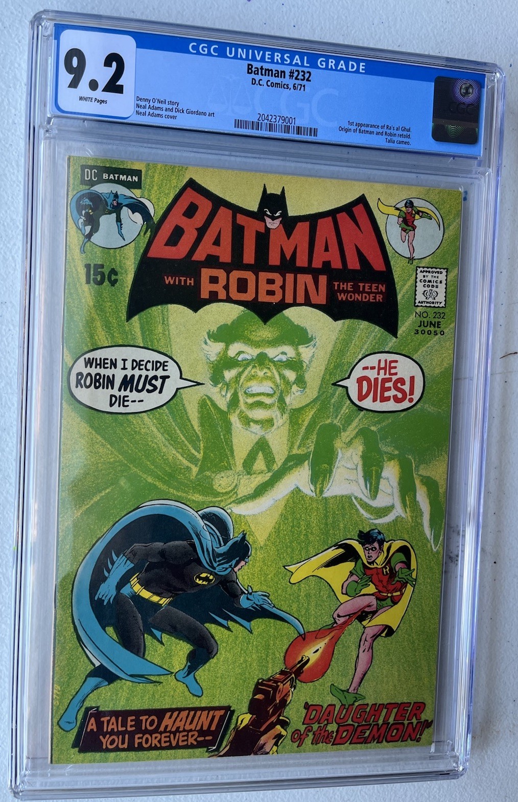 Batman #232 CGC 9.2 White Pages - 1st App Ra's al Ghul! 1971 Neal Adams ...