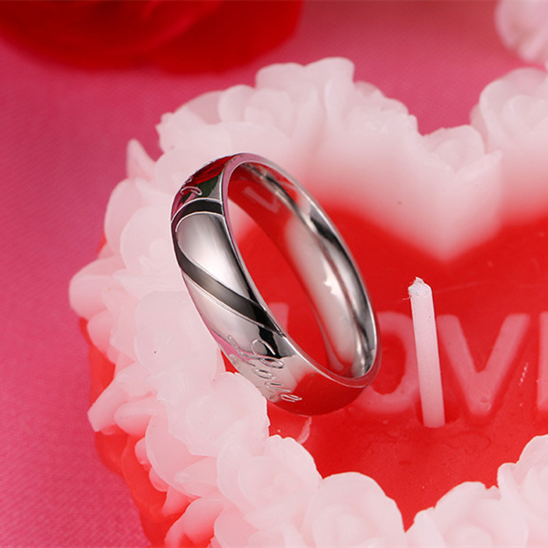 Titanium Steel Heart Shaped Couple Rings Men Women Wedding Rose Gold ...