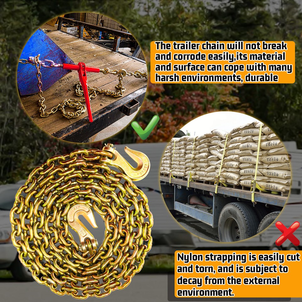 1/4" Tow Chain|G80 Tie Down Log Chain with G70 Hooks for Towing|12FT ...