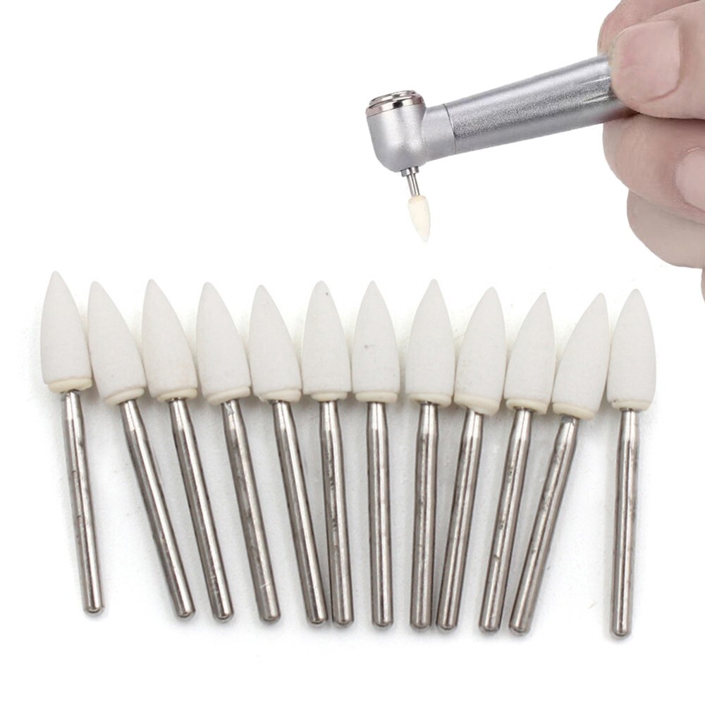 12pcs Dental White Stone Porcelain Resin Handpiece Polishing Burs FG ...