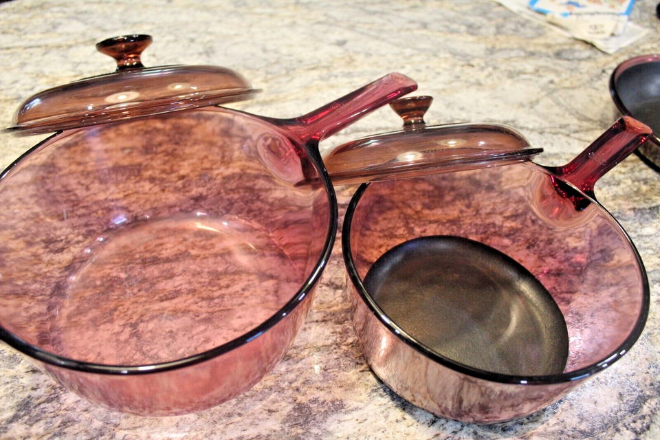 #2 Set of 9 Vision WARE Corning PYREX Cranberry Glass Cookware w/ Lids ...