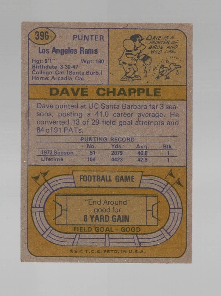 1974 Topps #396 Dave Chapple VG/Ex | eBay