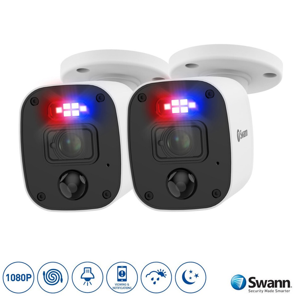 Swann PRO-1080MQB 1080p Enforcer Bullet CCTV Camera Flash Light Audio ...