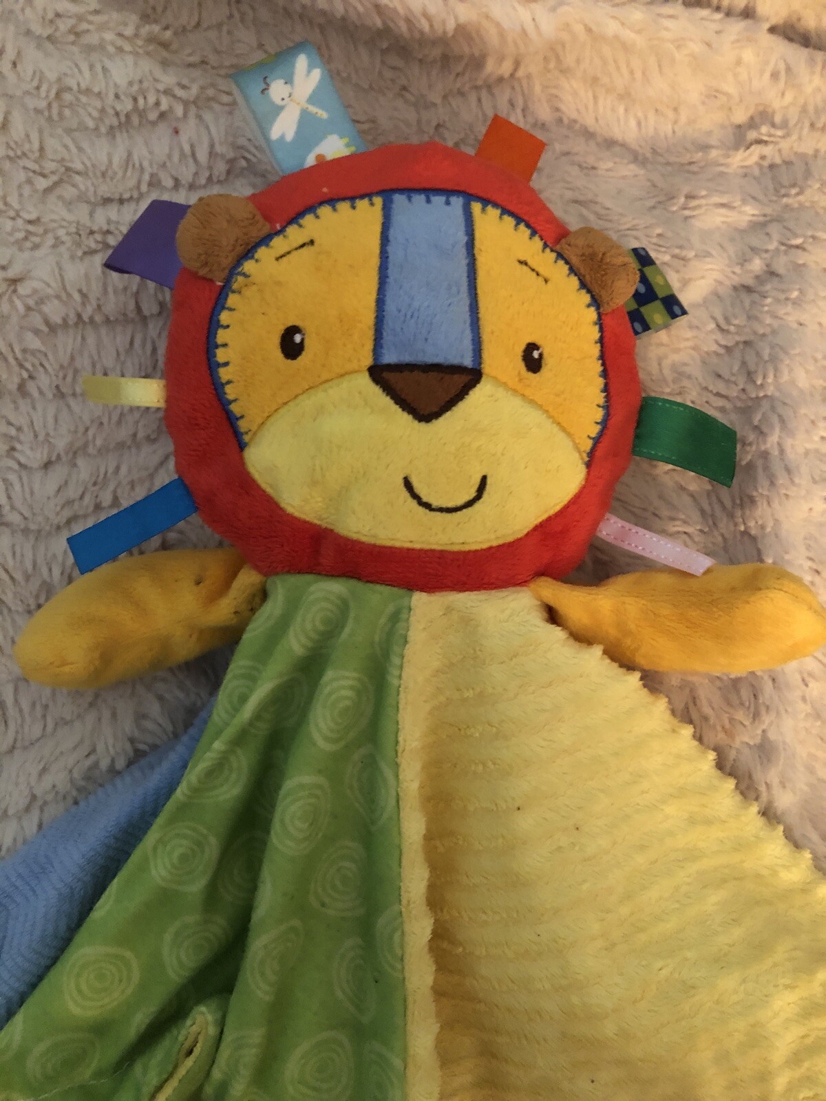 SECURITY Blanket TAGGIES Brand PATCHKINS Plush LION Yellow Red Blue ...