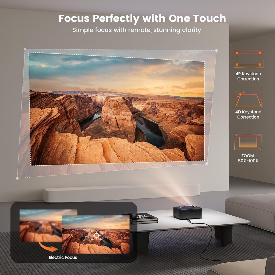 Home Theater Black 4K Projector Indoor Outdoor With Bluetooth Dolby ...
