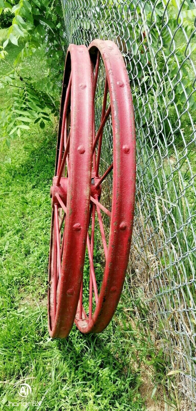 PAIR VINTAGE-ANTIQUE CAST IRON WAGON WHEELS 51" DIAMETER 18 SPOKES | eBay