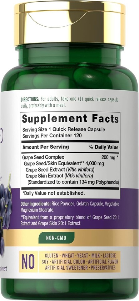 Grape Seed Extract Capsules 4,000Mg 120 Count Standardized Extract ...