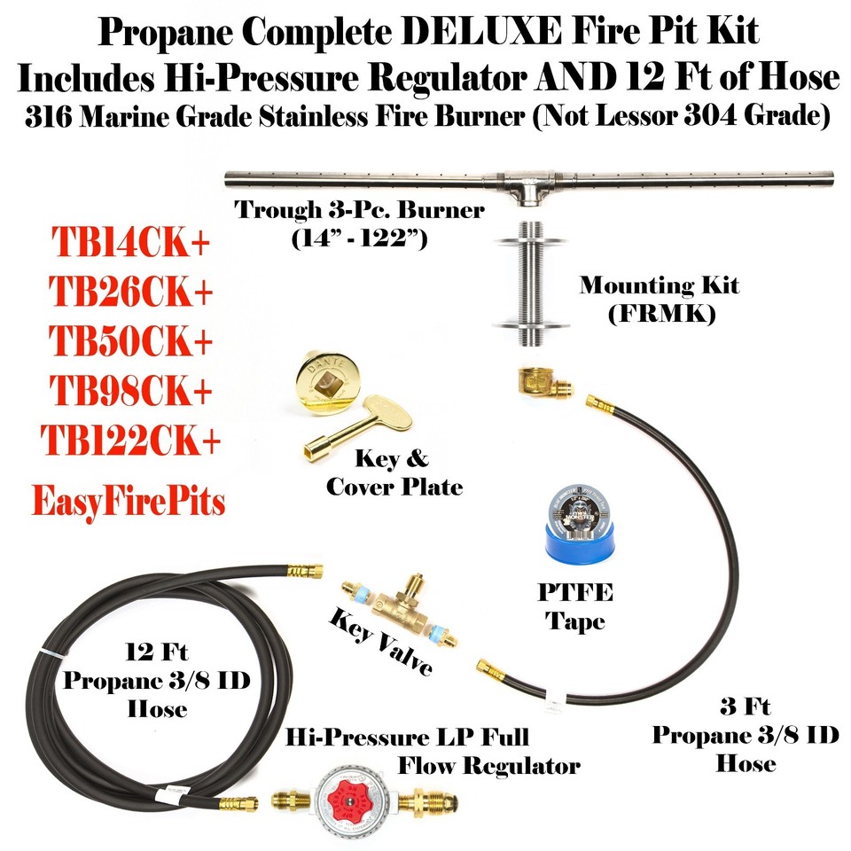 TB98CK+: DELUXE PROPANE DIY GAS FIRE PIT KIT & 98" LIFETIME WARRANTED ...