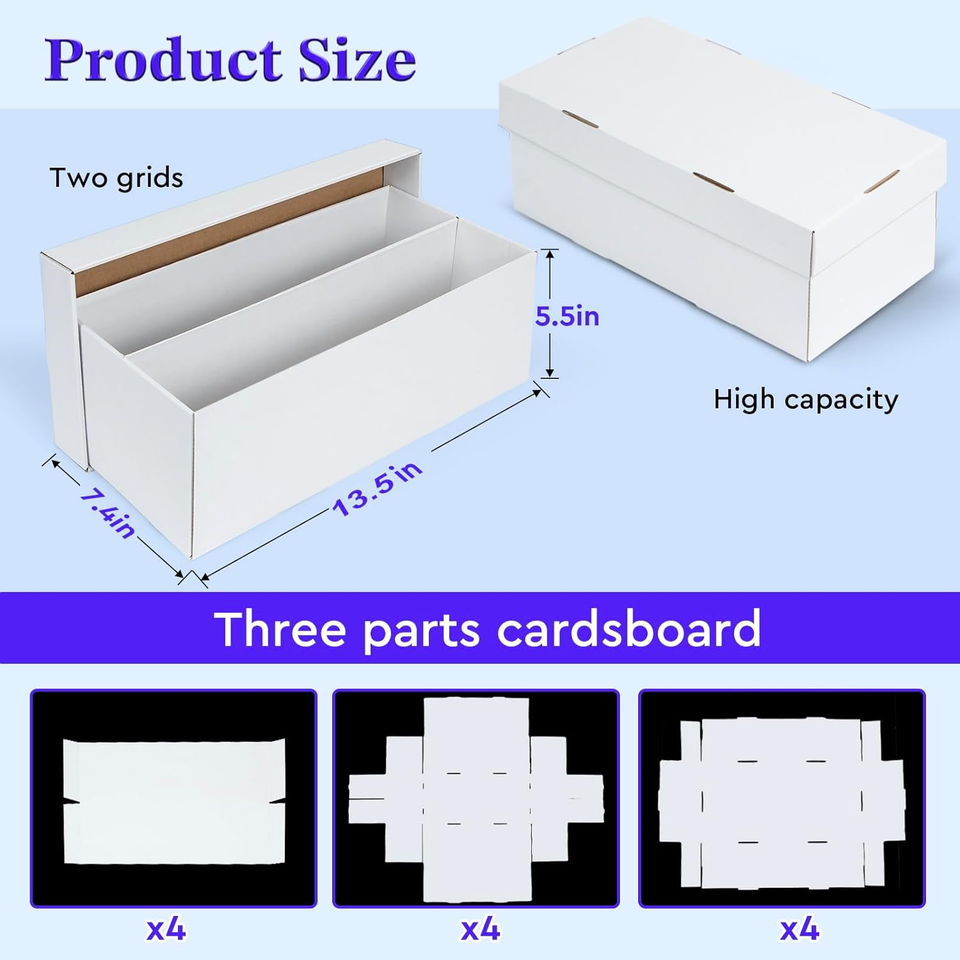 4 Pack Trading Card Storage Box - 2 Rows, Cardboard Storage Box Holds ...