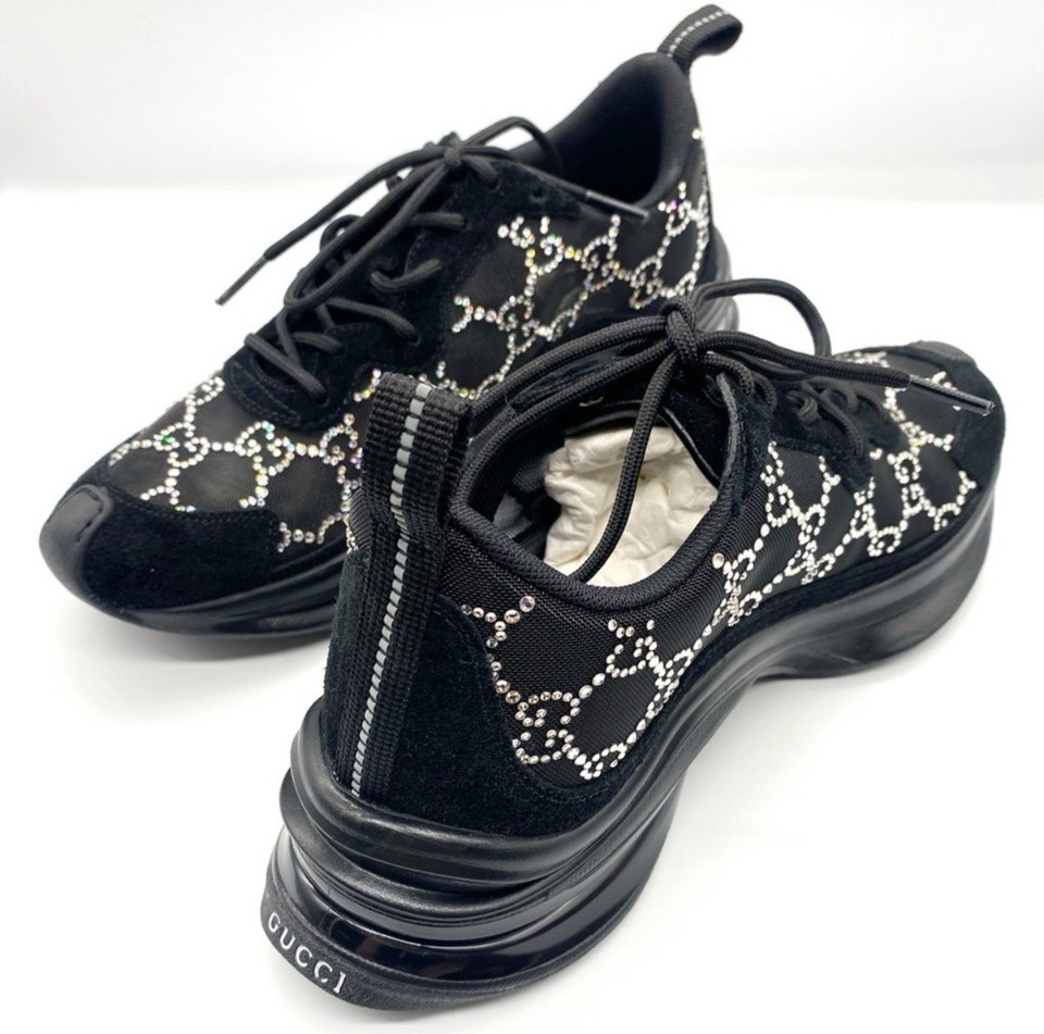 GUCCI GG CRYSTAL Run Sneaker With Crystal Detailing - Black | eBay