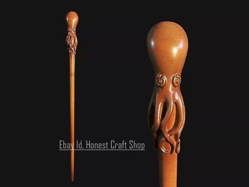 Hand Carved Octopus Handle Wooden Walking Cane For Men Women Walking ...