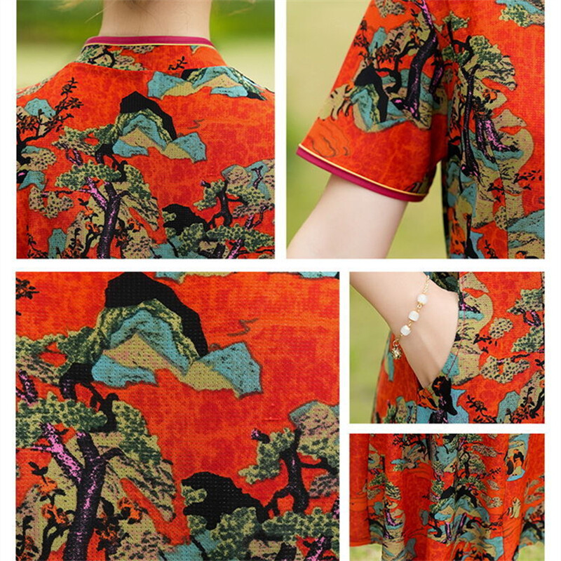 Women Floral Printed Chinese Retro Cheongsam Chinese Dress Qipao Plus ...