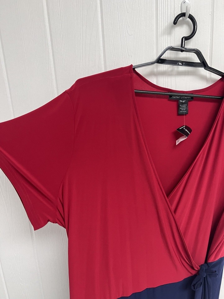 Ashley Stewart Womens Short Sleeve Red White & Blue V-Neck Maxi Dress ...