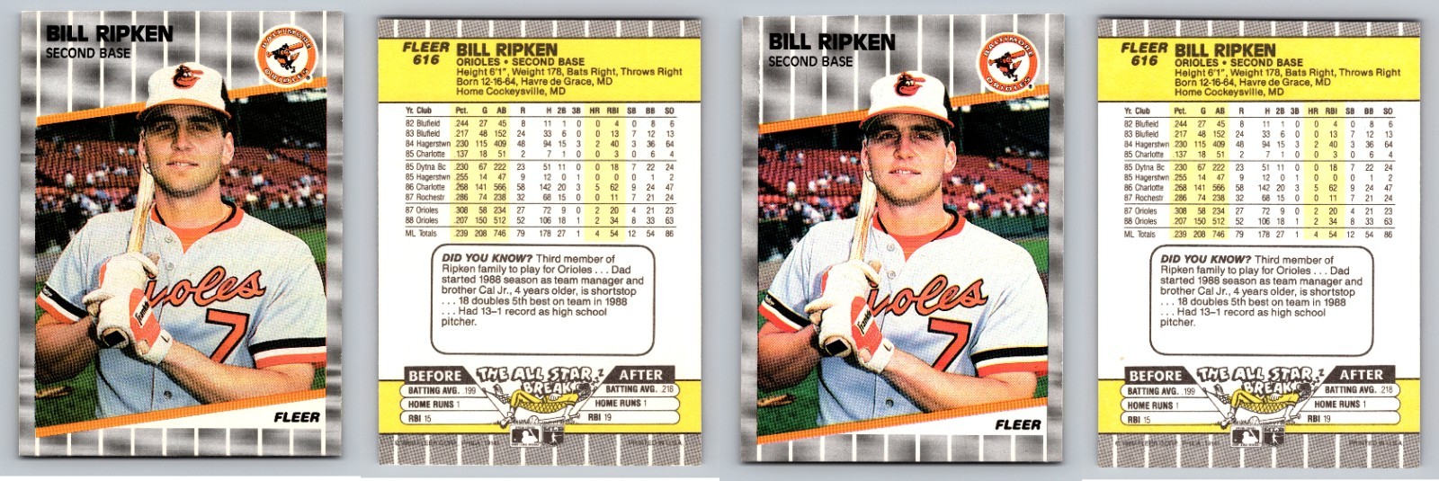 Billy Ripken 1989 Fleer "Black Box" Variation 2 Card Lot - FF F**k Face ...