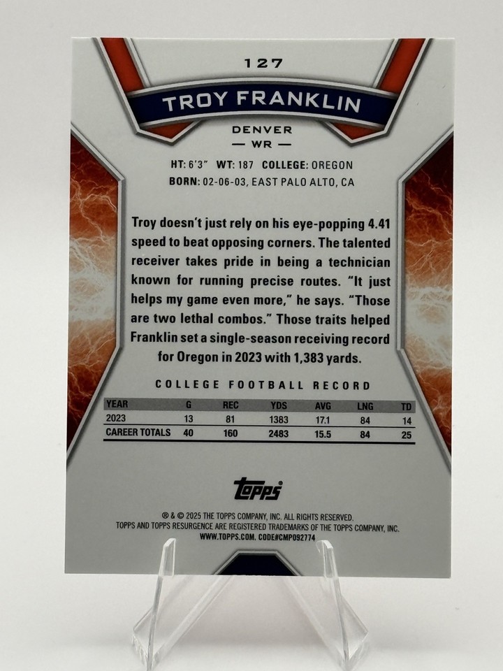 2024 Topps Resurgence - Rookies Troy Franklin Orange Power Surge ...