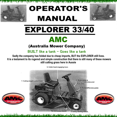 AMC Explorer 33/40 Ride On Mower - OPERATOR’S MANUAL - genuine Aussie ...