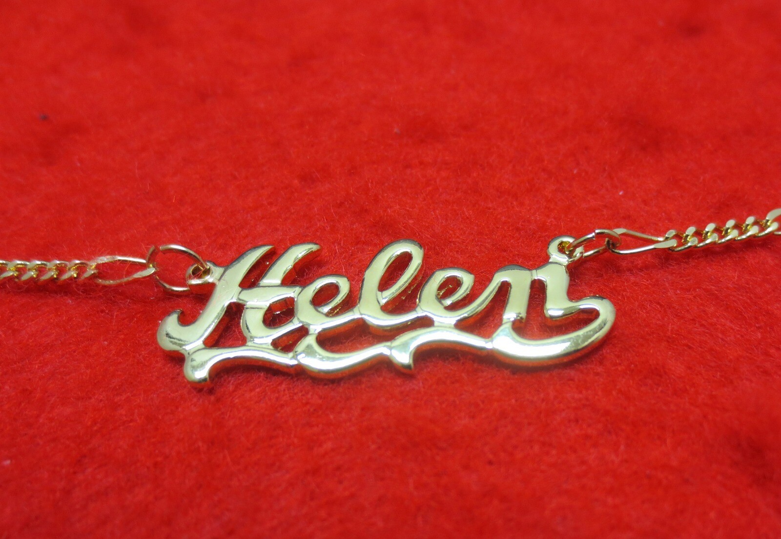 14KT GOLD EP 2MM FIGARO ANKLET OR NECKLACE WITH HELEN NAME CHARM ...