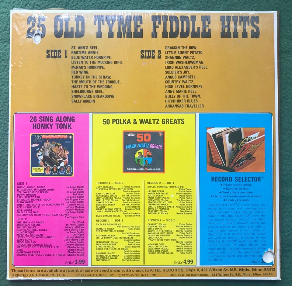 25 Old Time Fiddle Hits K-Tel various artists Record 12” as seen on TV ...