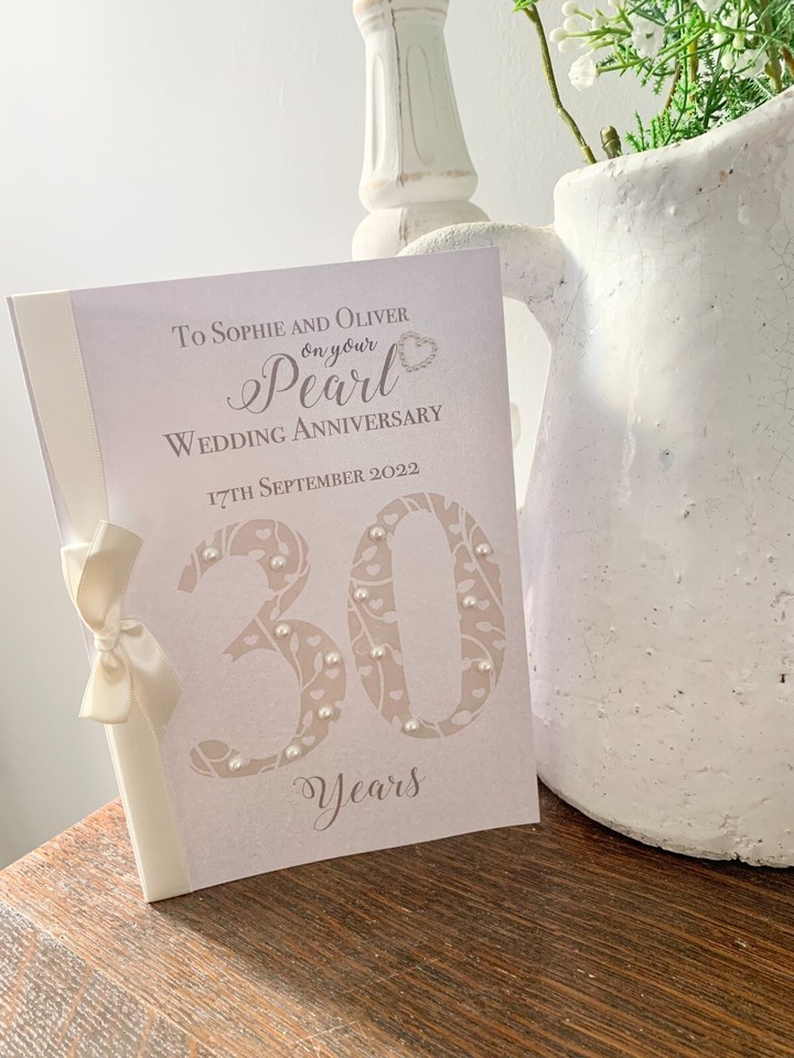Personalised Luxury 30th Pearl Wedding Anniversary Card Pearl Handmade ...
