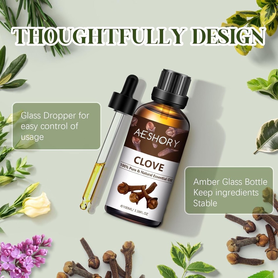 AESHORY Clove Essential Oils 100ml, Pure Natural Clove Bud Oil ...