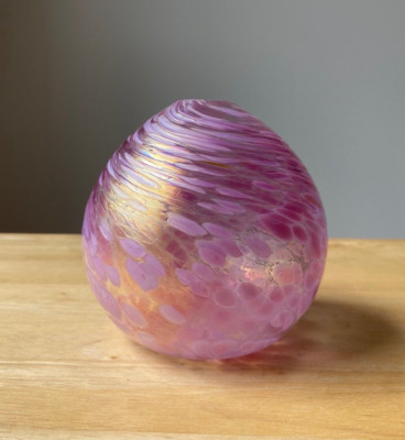 HELWIG ART GLASS Iridescent Pink Swirl Oil Lamp - Wren Helwig - VGUC | eBay
